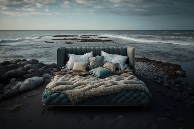 Bed by the Sea. Creative Design Concept. Ai Generation Stock ...
