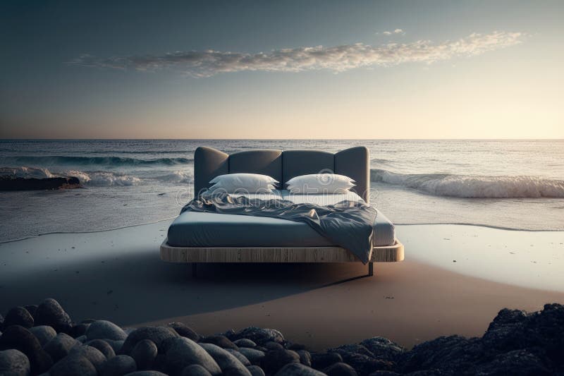 Bed by the Sea. Creative Design Concept. Ai Generation Stock ...