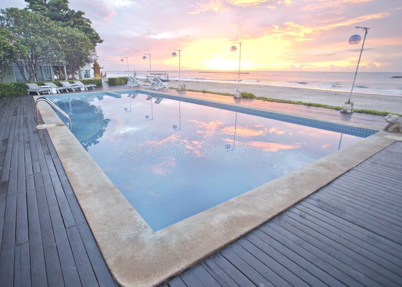 Bed Seaside Pool Near Sunset. Stock Image - Image of sunrise, exotic ...