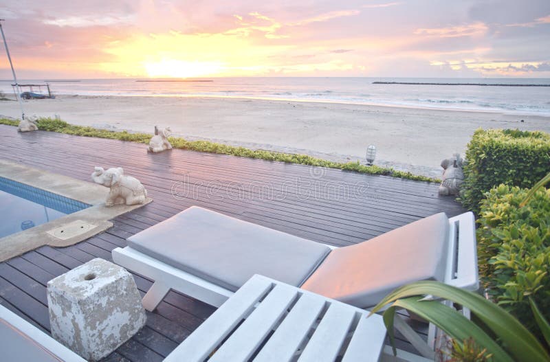 Bed Seaside Pool Near Sunset. Stock Image - Image of scenic, exotic ...