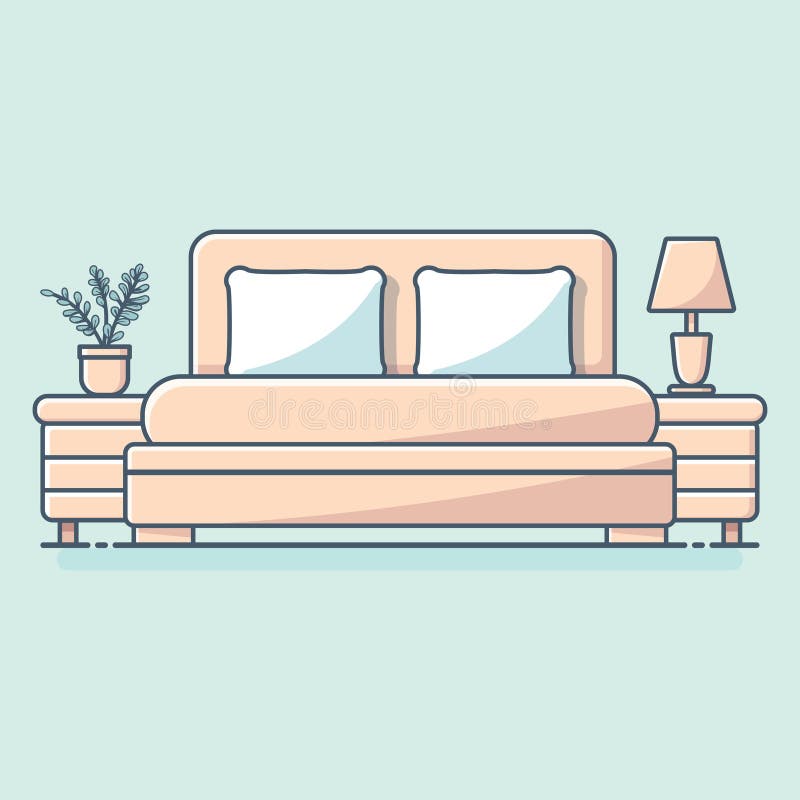 Flat Illustration of Minimal Bedroom Interior with Bed and Side Tables ...