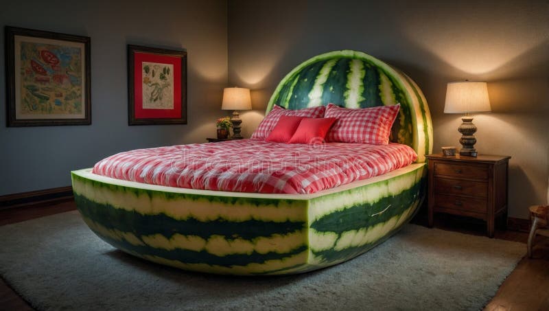 Bed in the Shape of a Cut Watermelon Stock Illustration - Illustration ...