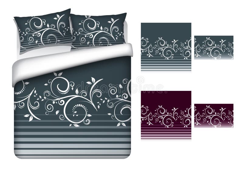 Bed Sheet Design. Bed from Top View with Pillows in a Floral Pattern Design. Stock Vector ...