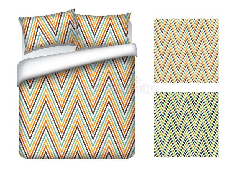 Bed Sheet Design. Bed from Top View with Pillows in a Geometric Pattern ...