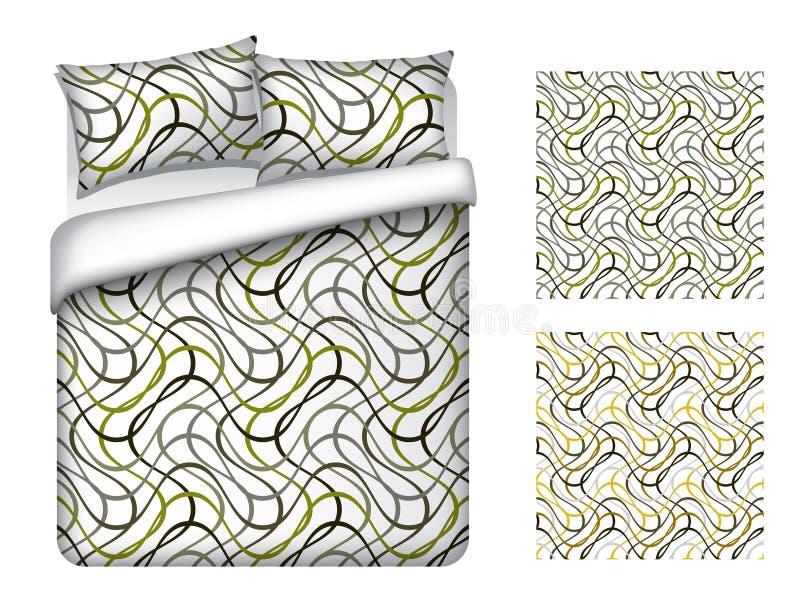 Bed Sheet Design. Bed from Top View with Pillows in a Geometric Pattern ...
