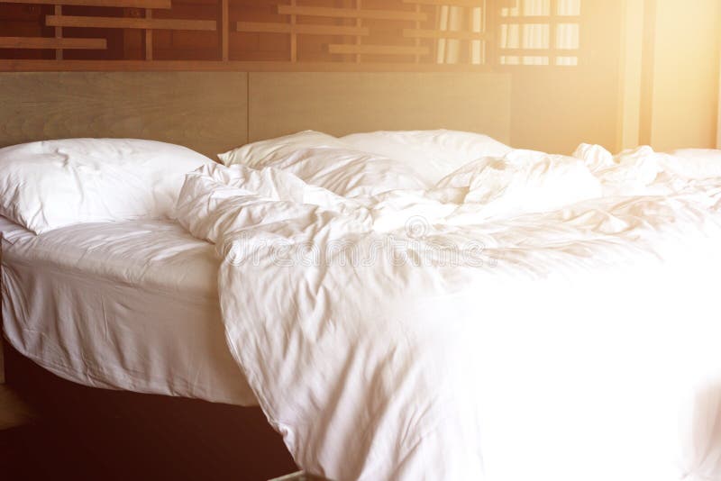 Bed Sheet in Hotel Mess after Customers Left Stock Image - Image of ...
