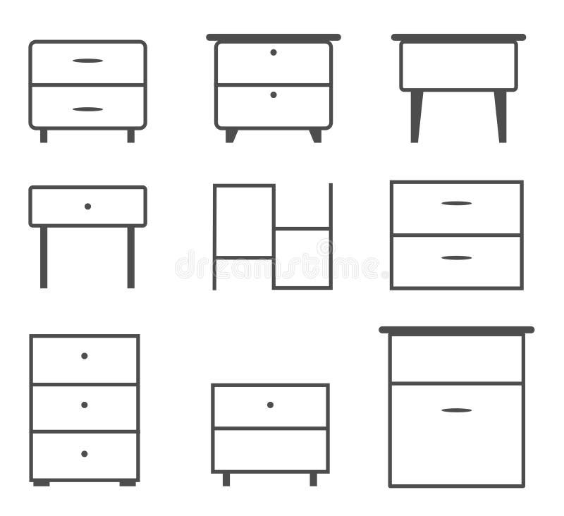 The Bed Side Table With Black And White Vector Stroke Stock Vector Illustration Of Line