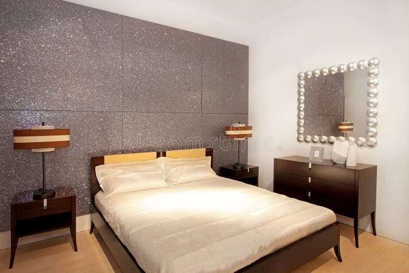 Bed silver room stock image. Image of indoors, lamp, speckles - 8739085