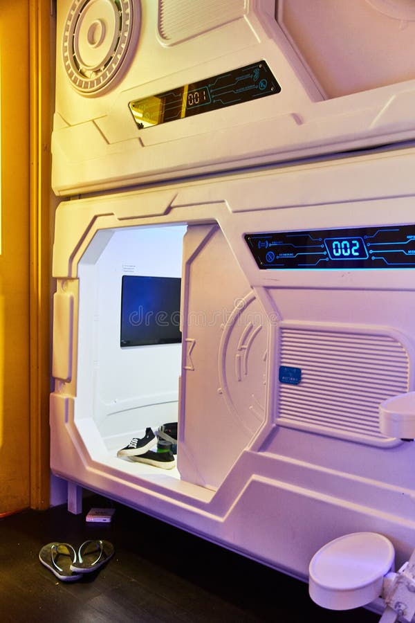 Bed Space Capsule Hotel in Singapore. Close-up Stock Image - Image of ...