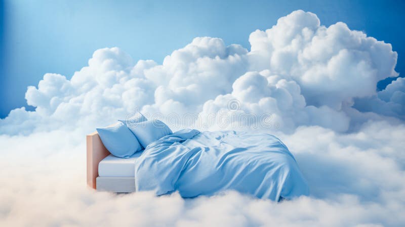 Bed Stand in a Blue Fluffy Cloud in the Sky Stock Illustration ...