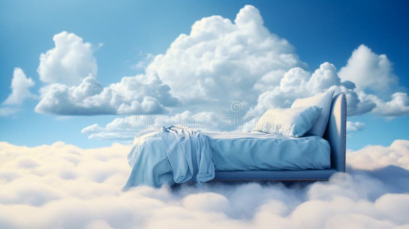 Bed Stand in a Blue Fluffy Cloud in the Sky Stock Illustration ...