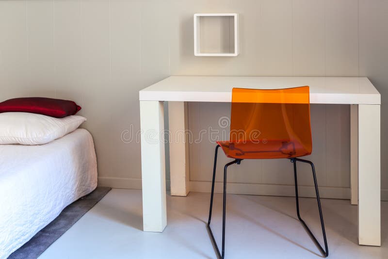 Bed, Table and Chair, Scene in Apartments Stock Image - Image of space ...