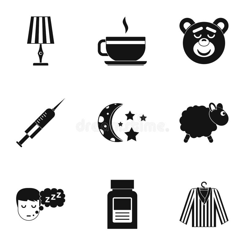 Bed Time Rest Icon Set, Simple Style Stock Vector - Illustration of ...