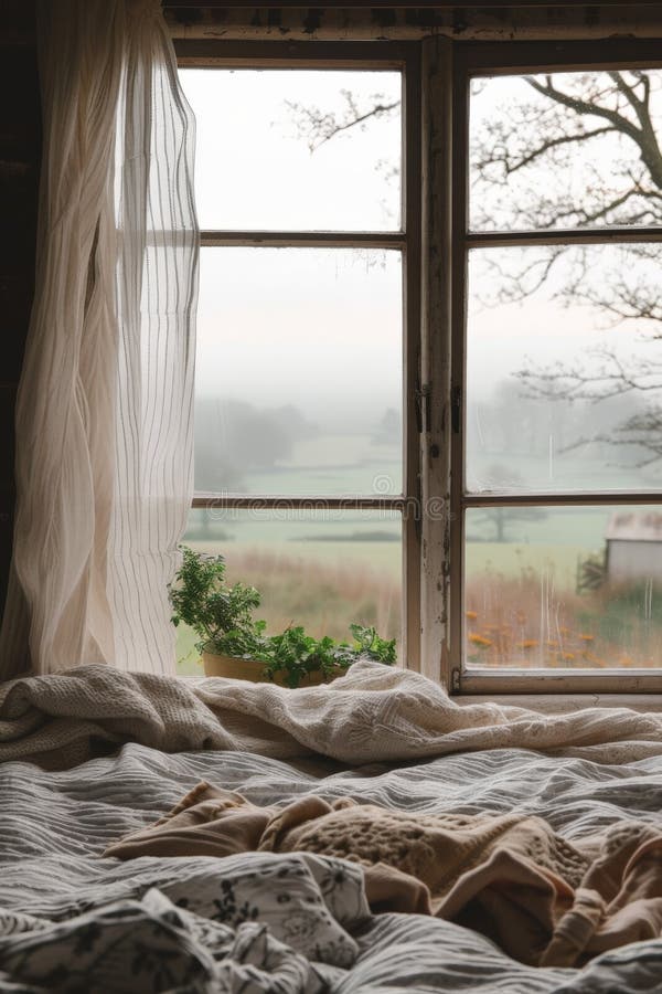 Bed Under Window Next To Window Stock Illustration - Illustration of ...