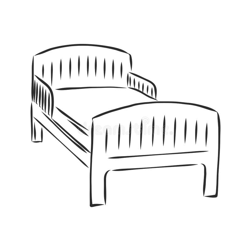 Black Outline Vector Bed on White Background. Bed, Vector Sketch ...