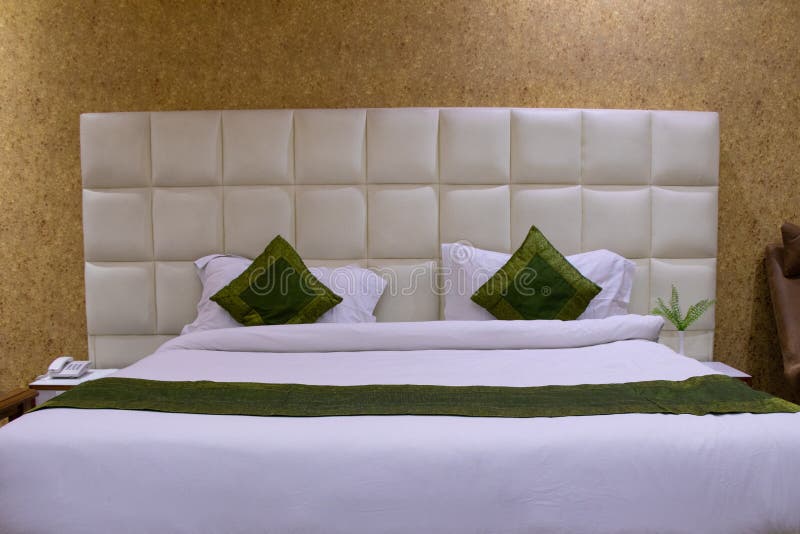 Bed with White Sheets and Pillows Stock Image - Image of bedding ...