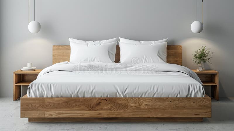 Bed with White Sheets and Pillows in Bedroom Stock Photo - Image of ...