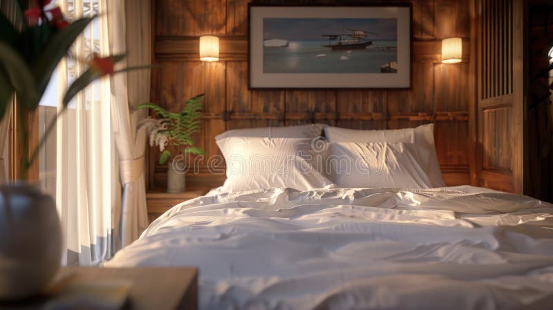 A Bed with White Sheets and Pillows in a Room. Perfect for Interior ...