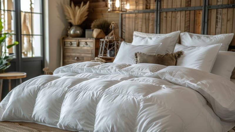 Bed with White Sheets and Pillows in Room Stock Photo - Image of ...