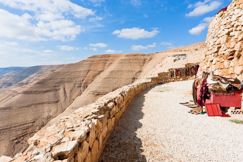 Bedouin Carpets on Stone Wall in Jordan Mountain Stock Photo - Image of ...