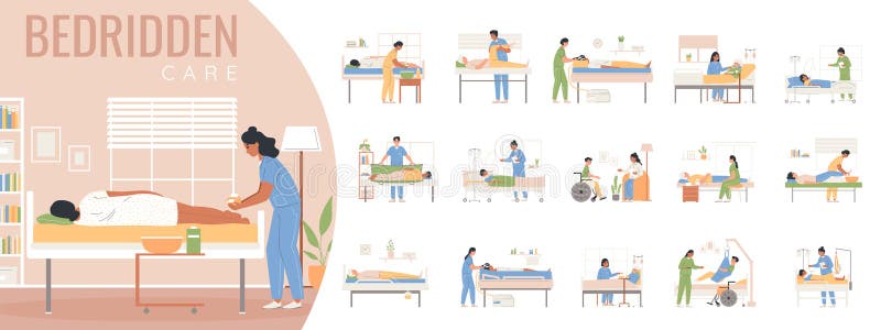 Bedridden Care Compositions Collection Stock Illustration ...