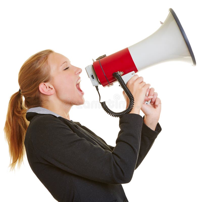 Vrouw Die in Een Megafoon Schreeuwen Stock Afbeelding - Image of midden ...