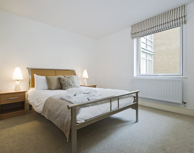 Plain Bedroom stock photo. Image of guest, towels, modern - 3627478