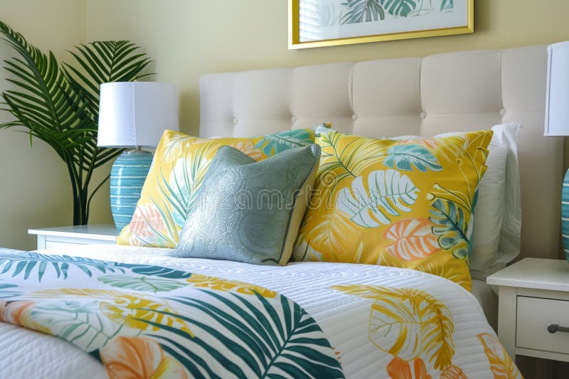 Bedroom Accessories with Tropical Print. Tropical Patterned Bedding ...