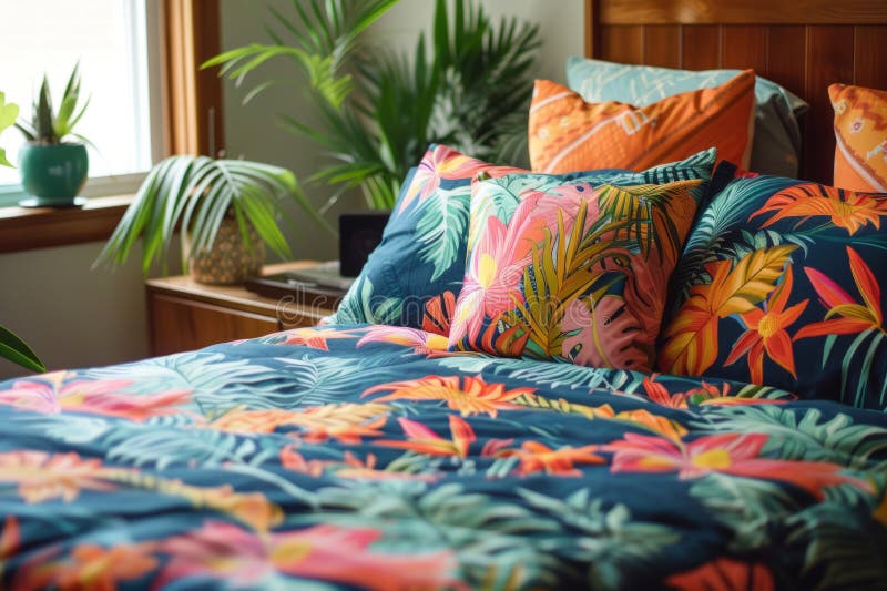 Bedroom Accessories with Tropical Print. Tropical Patterned Bedding ...
