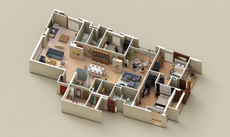3 Bedroom Apartment Interior Design Isometric View Stock Illustration ...
