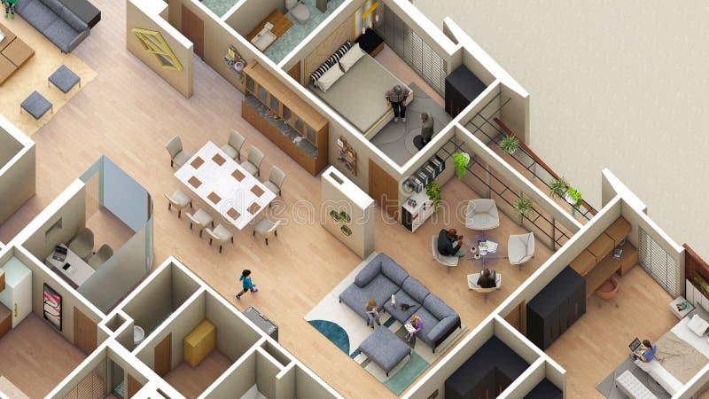 Isometric View of a Interior Design of Study Room Orthographic View 3d ...