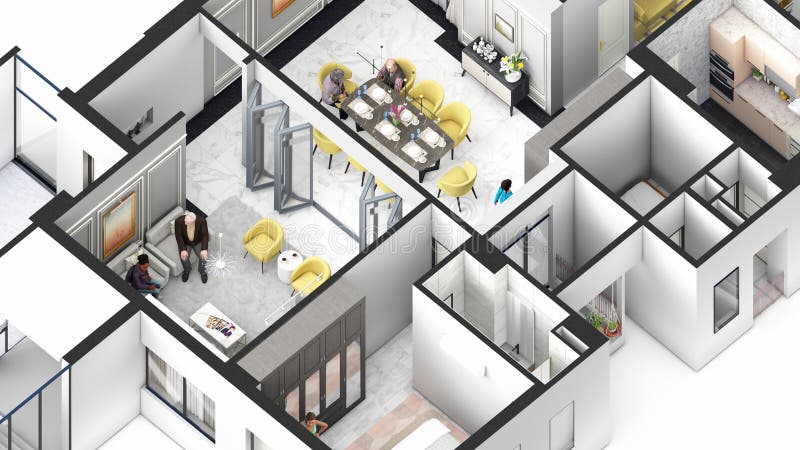 Isometric View of Low Poly Study Room 3d Rendering Stock Illustration ...