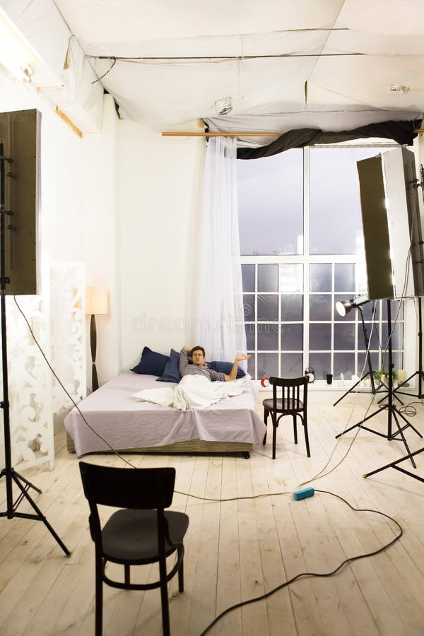Bedroom Backstage during Photo Session Stock Photo - Image of light ...