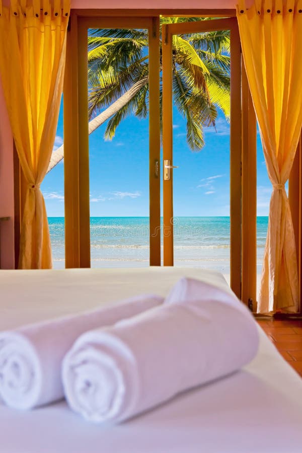 Luxury Beautiful Interior Design on Beach Resort, Window View Fr Stock ...