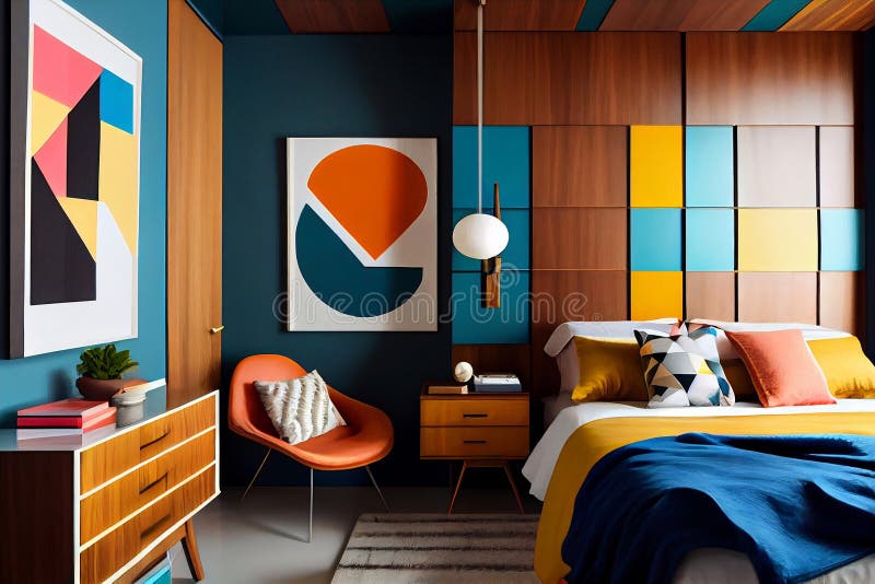 Bedroom with Bed. Geometric Patterns Create Stunning Accent Walls with ...