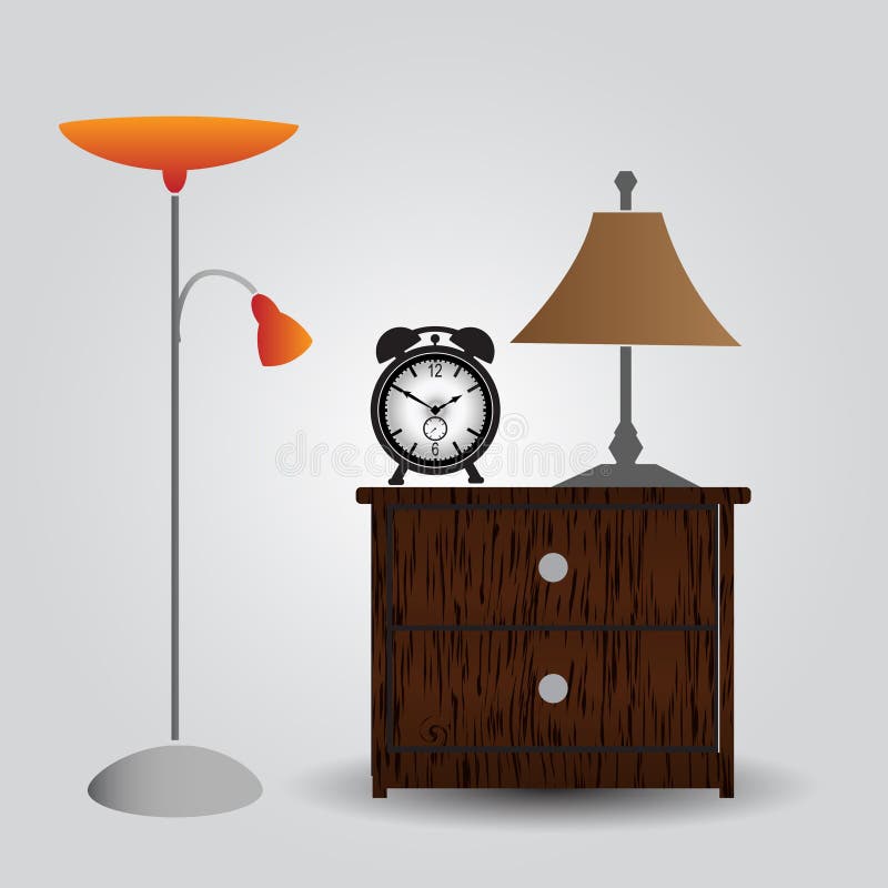 Bedroom Bedside Table and Alarm Clock Stock Vector - Illustration of ...