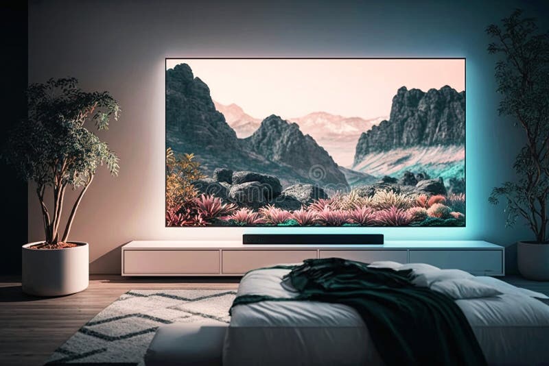 Bedroom with Big Tv Screen. Generative Ai Stock Illustration ...