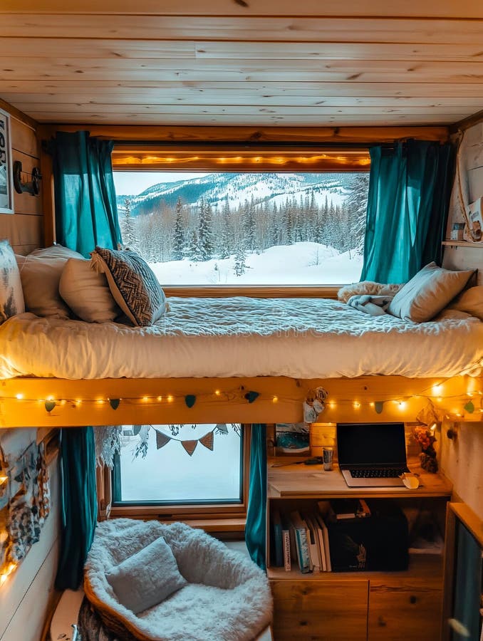 A Bedroom with a Bunk Bed and a Desk in it Stock Illustration ...