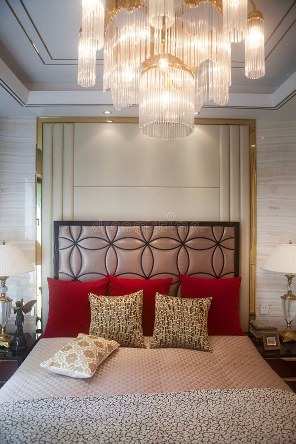 Bedroom with a Comfortable Bed Stock Image - Image of fine, modern ...