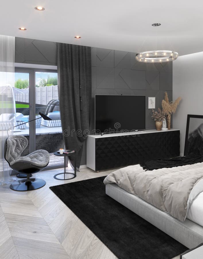 Bedroom in Conservative Styling, 3D Render Stock Illustration ...