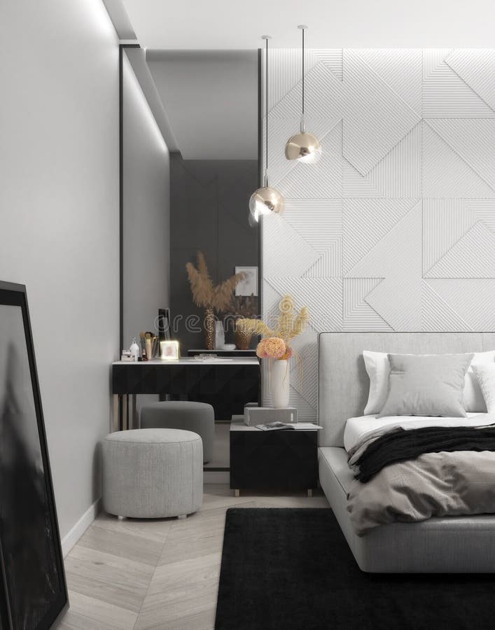 Bedroom in Conservative Styling, 3D Render Stock Illustration ...