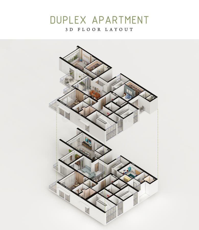 3D Rendering of the Duplex Apartment Stock Illustration - Illustration ...