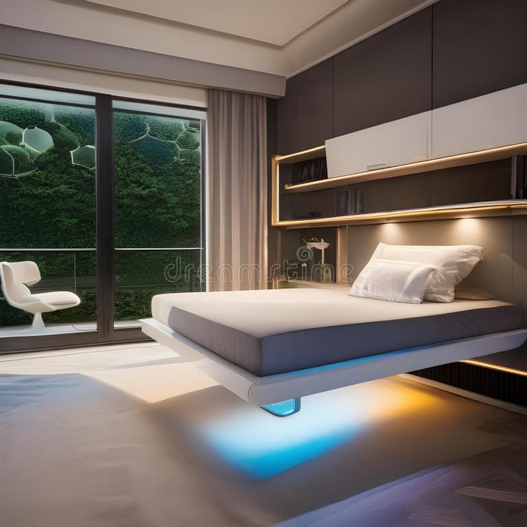A Bedroom Featuring a High-tech Sleep Pod with Integrated Biofeedback ...