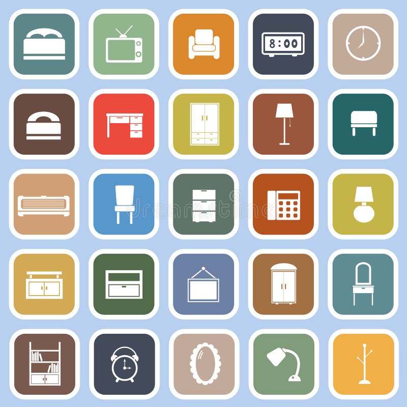 Bedroom Flat Icons on Blue Background Stock Vector - Illustration of ...