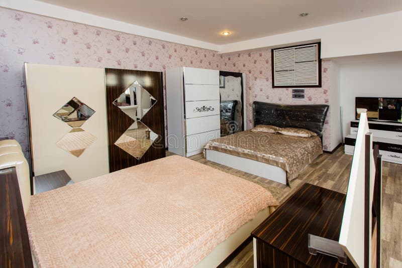 Bedroom Furniture Comfort Design Stock Photo - Image of night, pattern ...