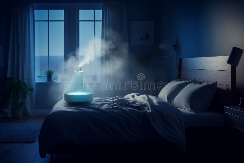 Bedroom Humidifier Night. Generate Ai Stock Image - Image of home ...