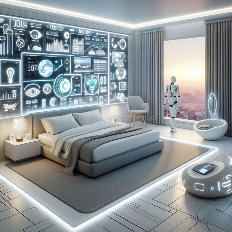 Bedroom Inside Design in Future Stock Illustration - Illustration of ...