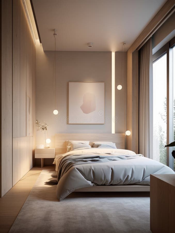 Bedroom Interior Architecture Features a Minimalist Style Stock ...