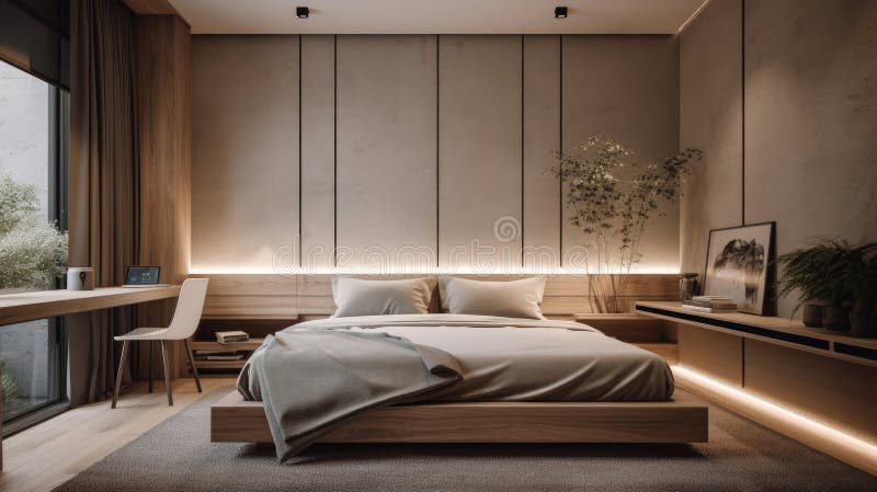 Bedroom Interior Architecture Features a Minimalist Style Stock ...