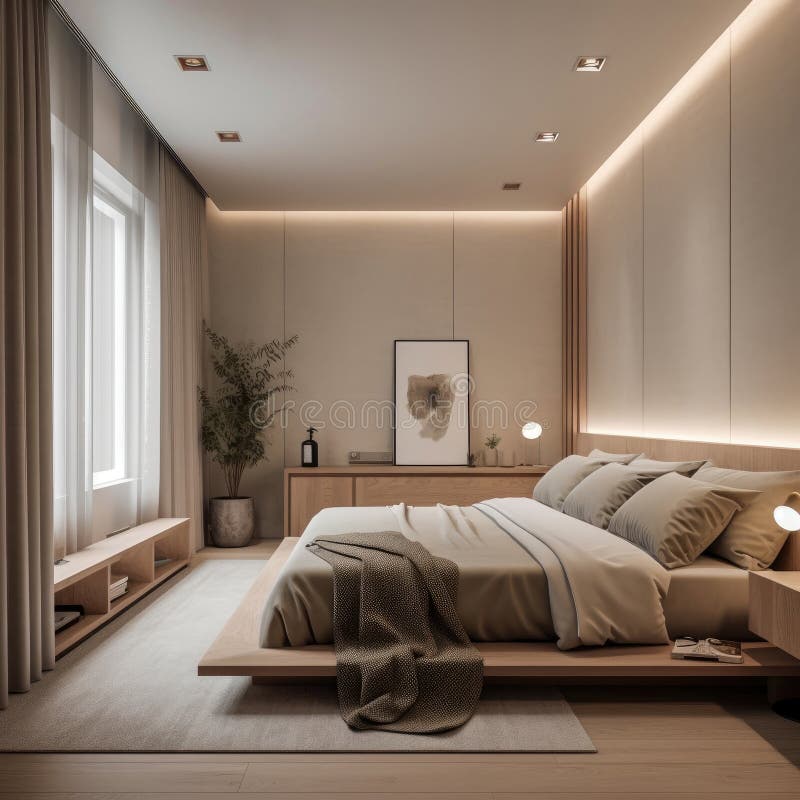 Bedroom Interior Architecture Features a Minimalist Style Stock ...